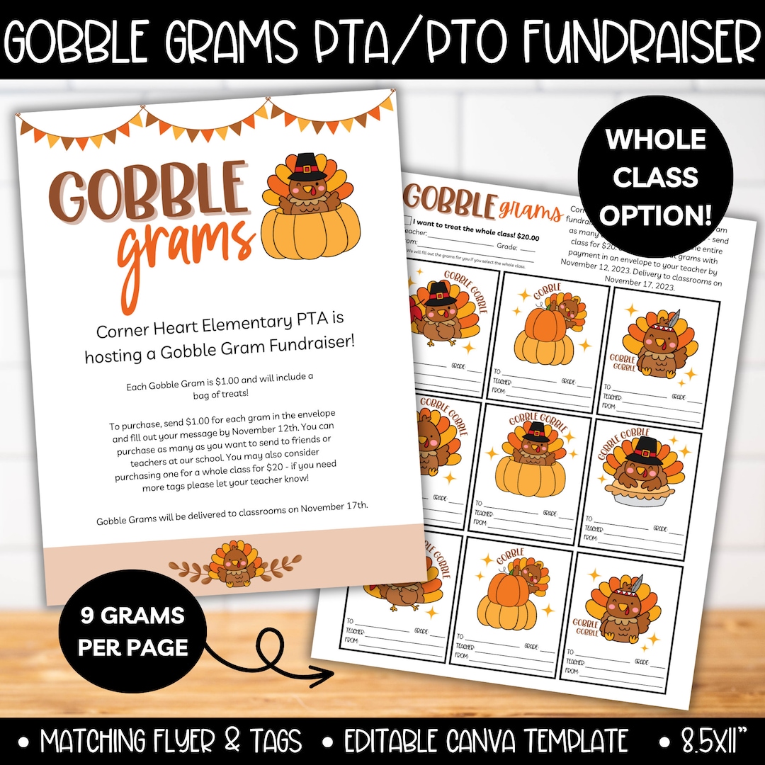 PTA PTO Gobble Gram Thanksgiving Fundraiser Flyer Template for School ...