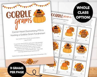 Gobble Turkey Thanksgiving Gram Fundraiser Flyer Template - Etsy