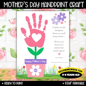 Mother's Day Flower Handprint Art Craft Printable, Kids Mothers Day ...