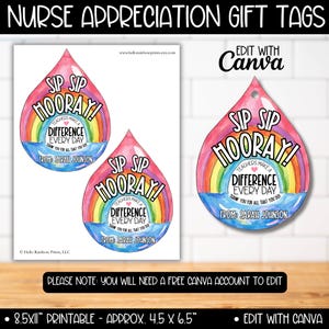 Teacher Appreciation Water Bottle Tumbler Gift Tag, Editable Sip Sip ...