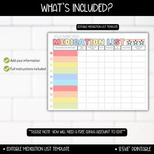 Editable Current Medication Health List Chart Tracker, Medicine Pill ...
