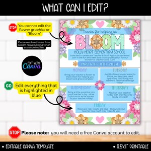 Teacher Staff Appreciation Week Bloom Flower Theme Flyer Itinerary ...