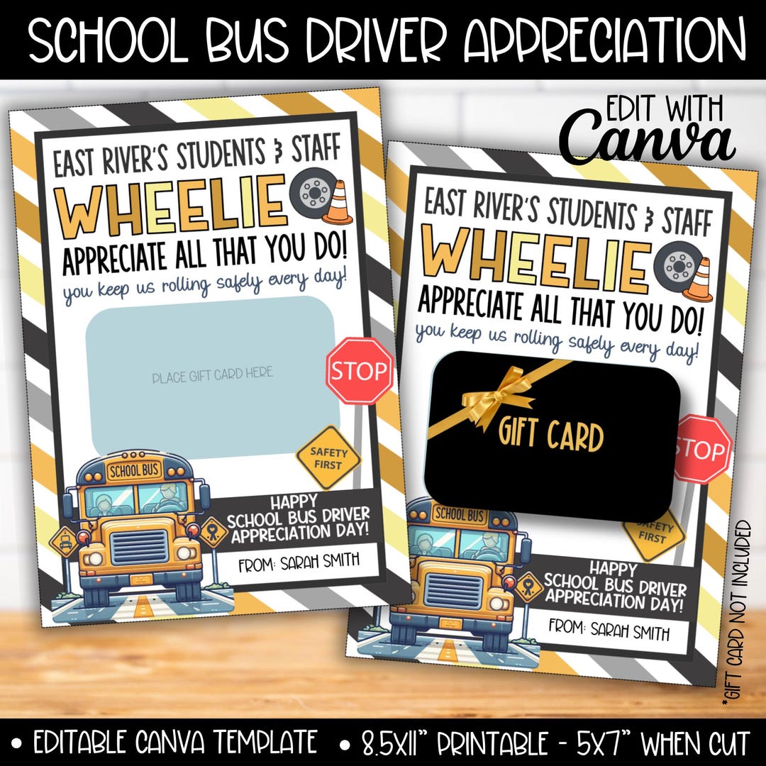 School Bus Driver Appreciation Gift Card Holder Template, Safety Week ...