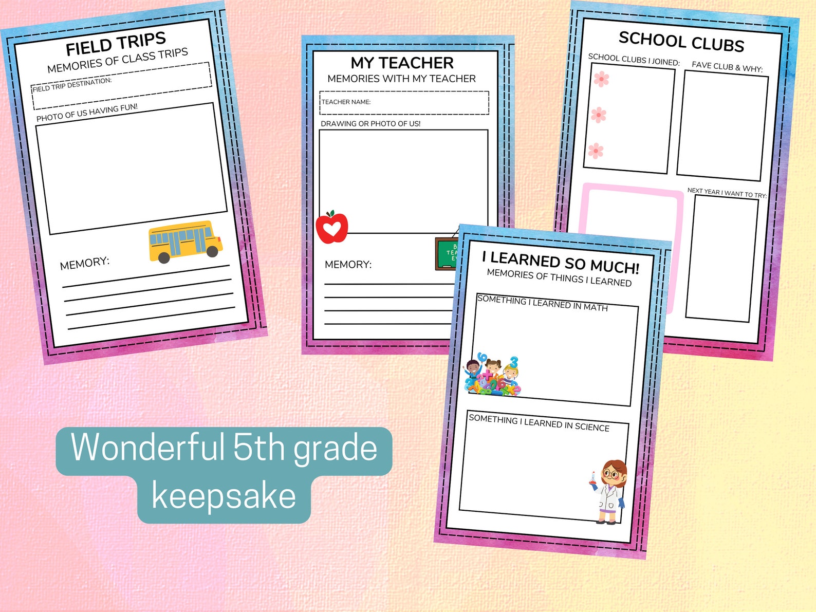 Fifth Grade Memory Journal | 5th Grade Memory Book | Elementary School ...