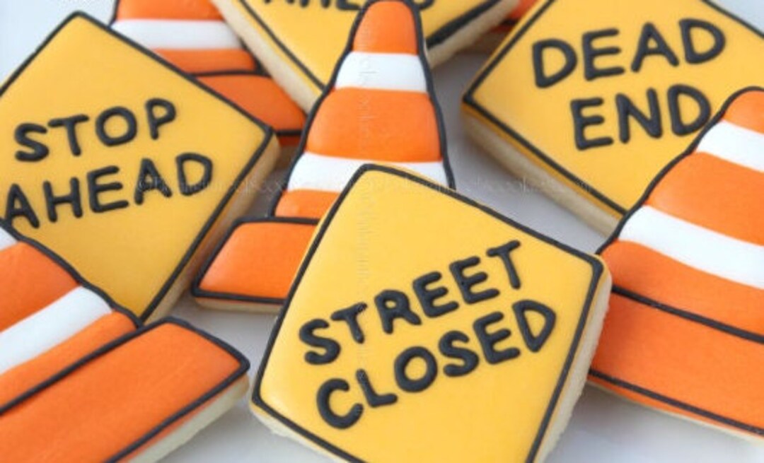 Construction Cookies, Construction Signs and Cones Decorated Cookie ...