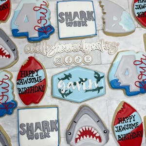 Shark Birthday Cookies, Jawsome Birthday Cookies Shark Cookies, Shar ...