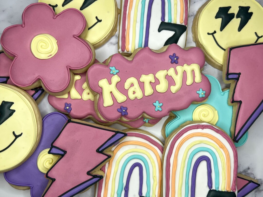 Groovy Cookies, Groovy Themed Cookies, Groovy Birthday Cookies, Boho ...