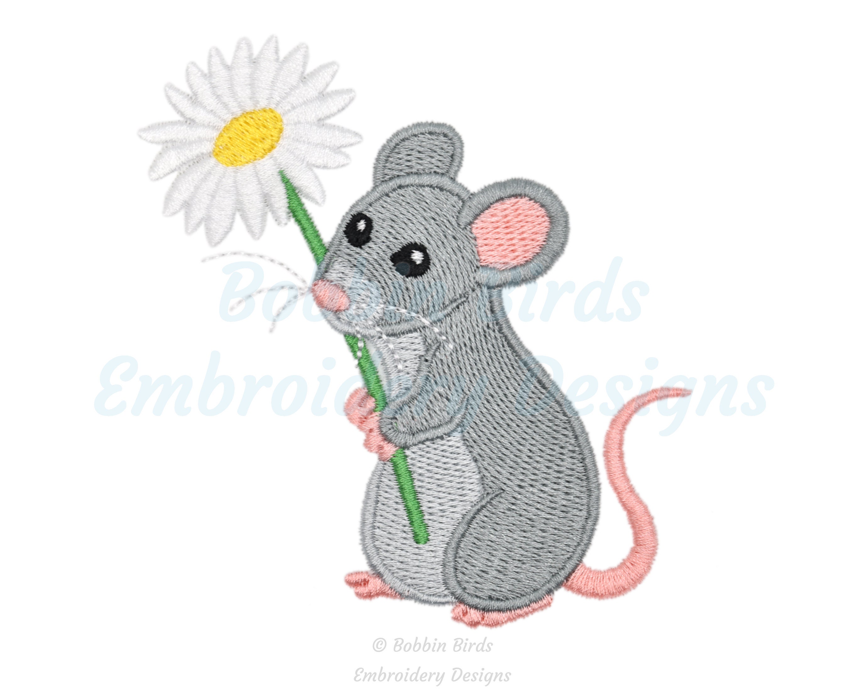 Mouse Holding Daisy Flower Machine Embroidery Design File - 6 Sizes ...