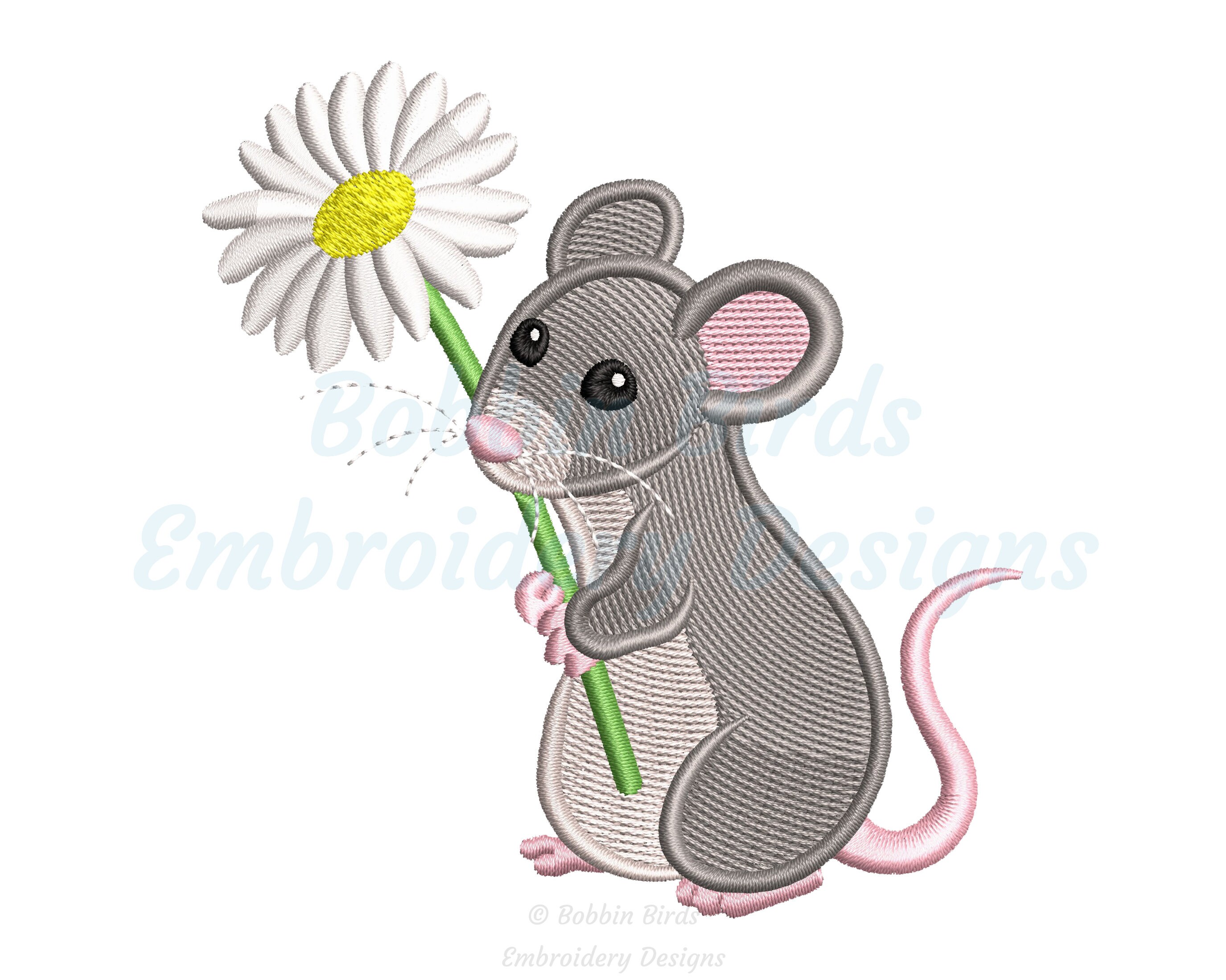 Mouse Holding Daisy Flower Machine Embroidery Design File - 6 Sizes ...