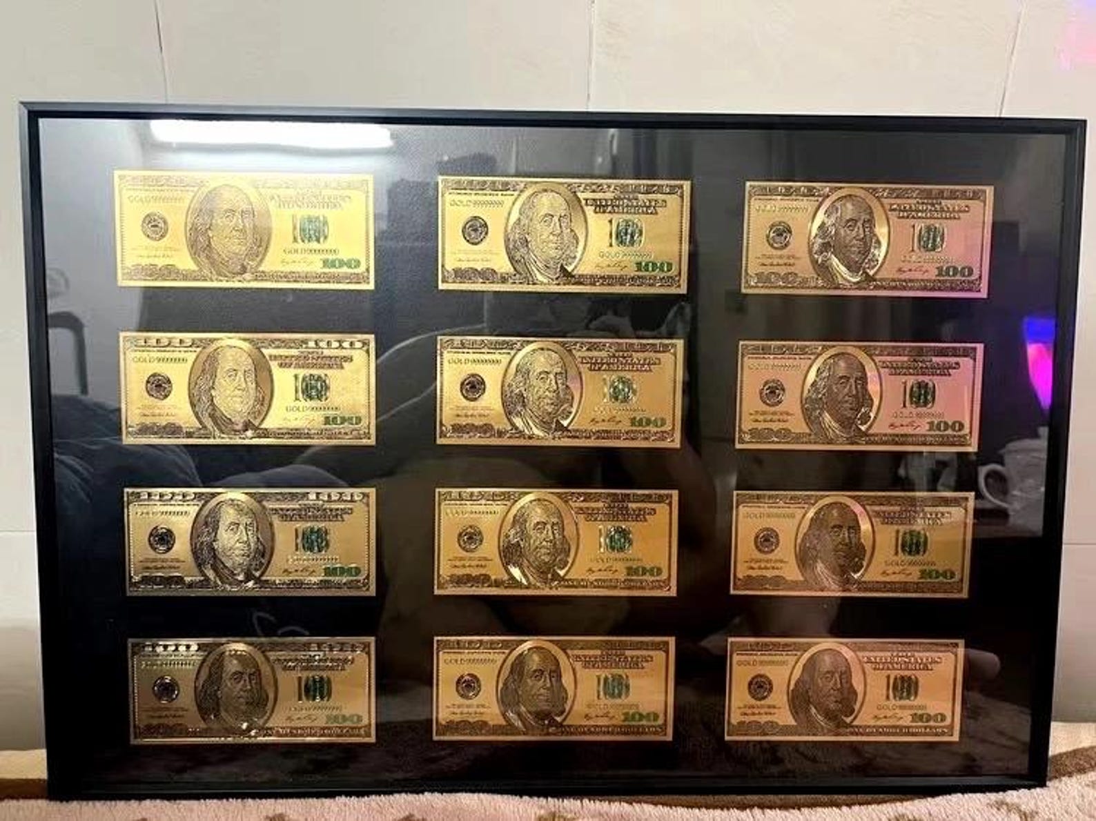 24k Gold Foil 3D Gold 100 Bill Benjamin Franklin | Motivational Desk ...