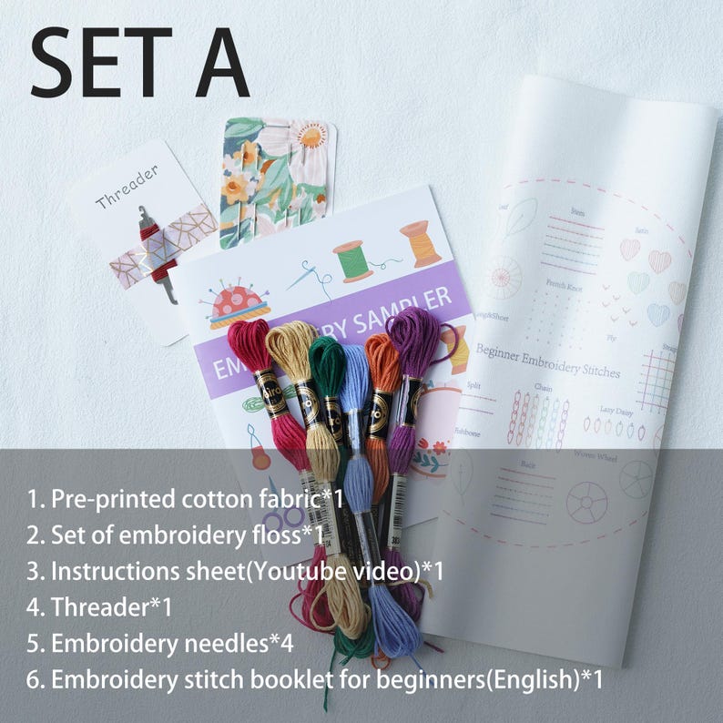 Beginner Embroidery Starter Kit – Pre-printed Stitch Sampler With Video ...