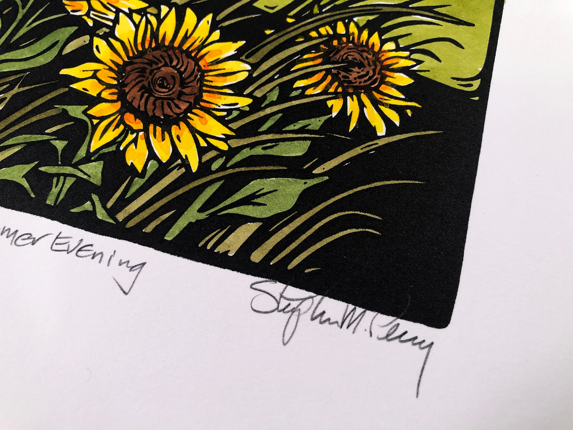 Small Hand-painted Original Linocut Style Print, "summer Evening", Lino ...