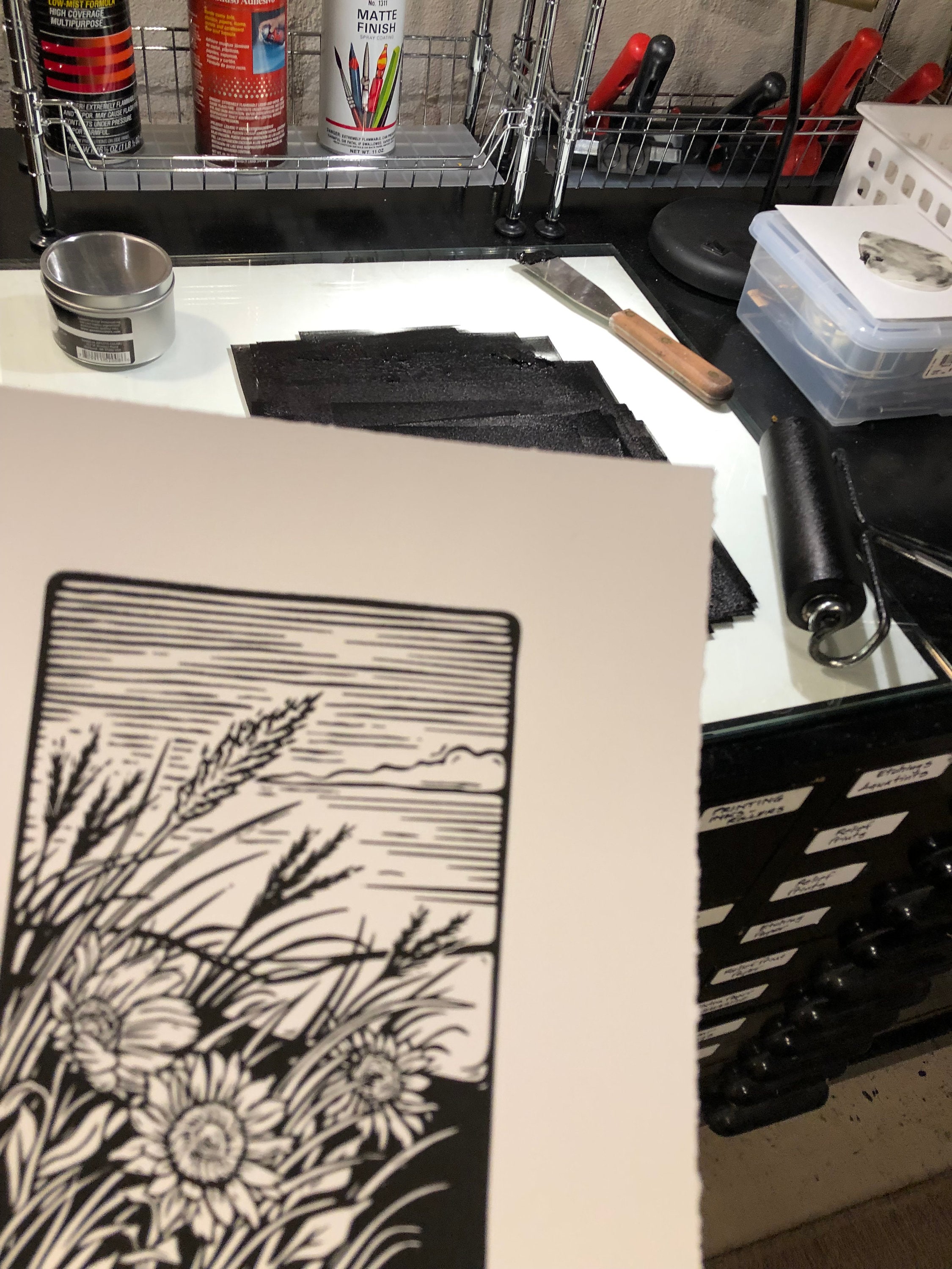 Small Hand-painted Original Linocut Style Print, "summer Evening", Lino ...