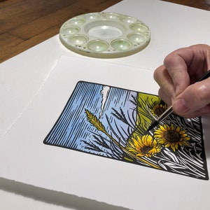 Small Hand-painted Original Linocut Style Print, "summer Evening", Lino ...