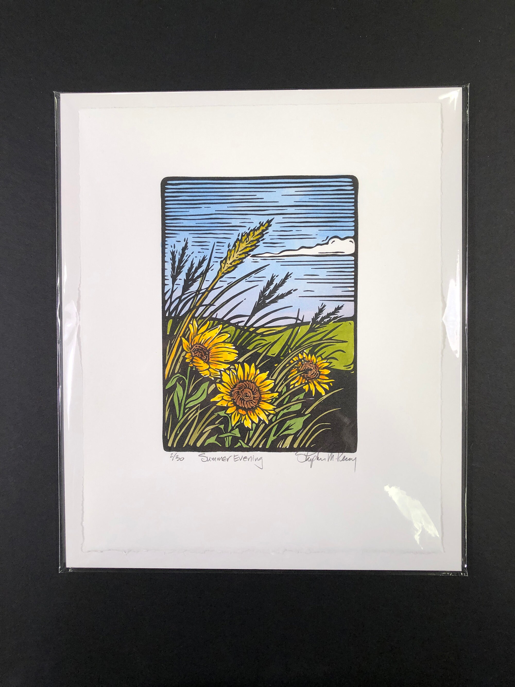 Small Hand-painted Original Linocut Style Print, "summer Evening", Lino ...