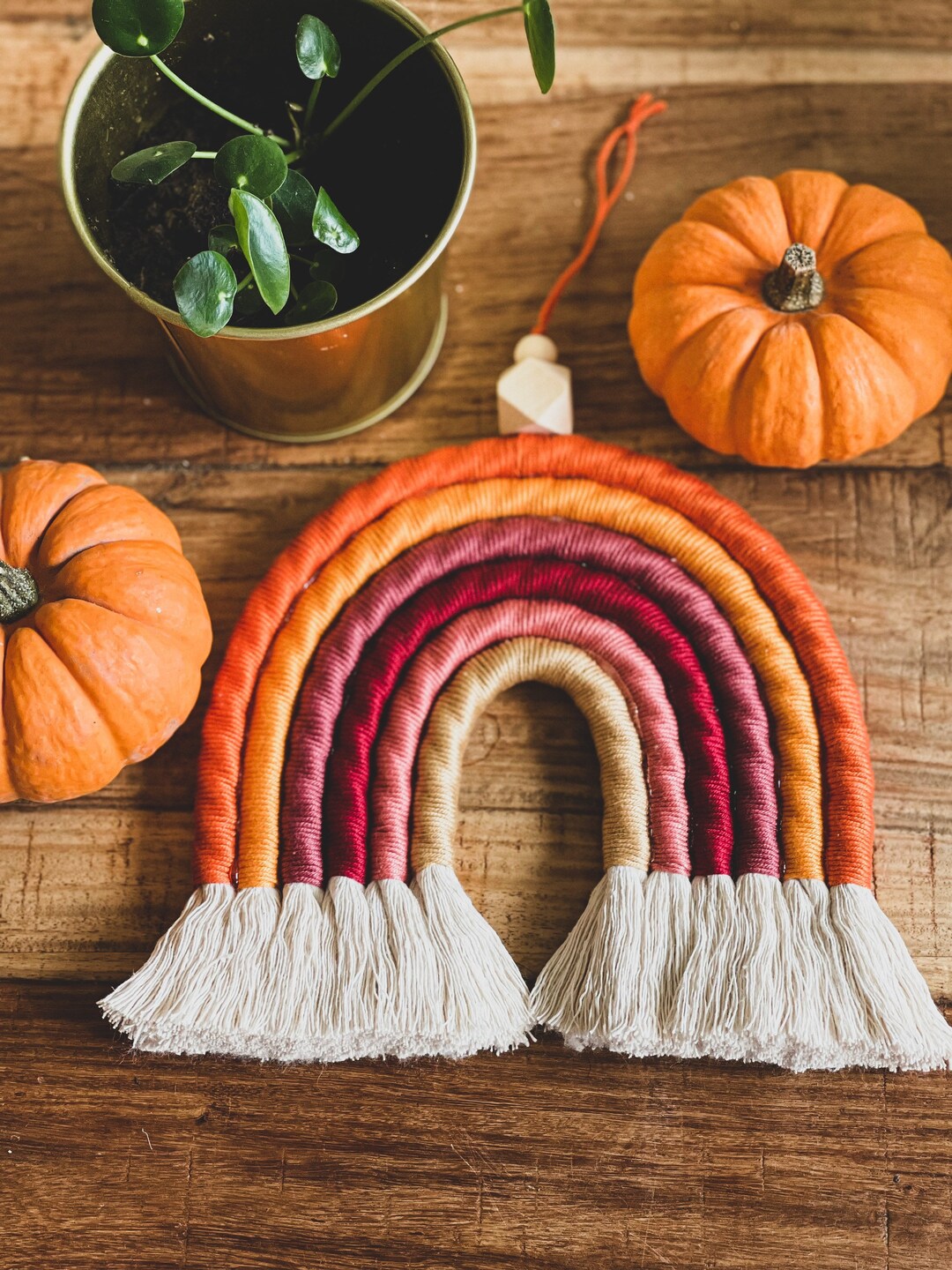 A Beautiful Orange, Gold Pumpkin Macrame Rainbow Wall Hanging in ...