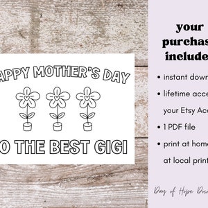 Printable Gigi Mothers Day Coloring Card for Grandma, Happy Mother's ...