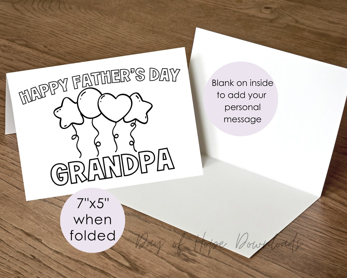 Printable Grandpa Fathers Day Coloring Card for Grandpa Happy Father's ...
