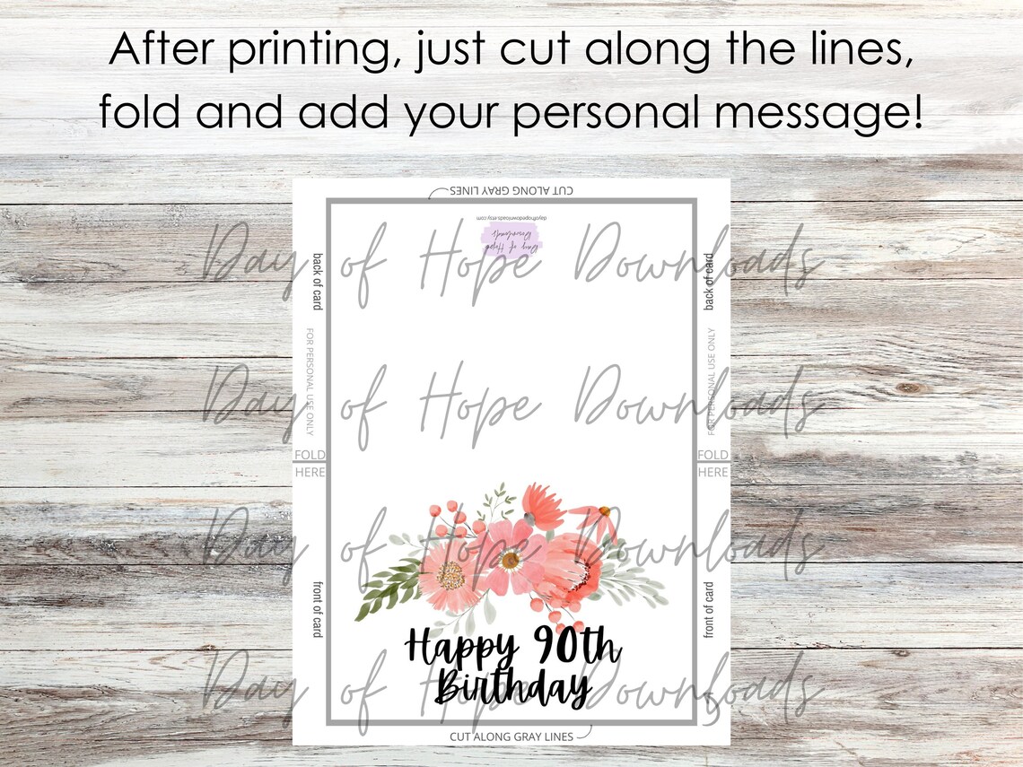 Printable 90th Birthday Card, Happy 90th Birthday Card, Grandma ...