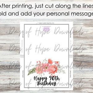 Printable 90th Birthday Card, Happy 90th Birthday Card, Grandma ...