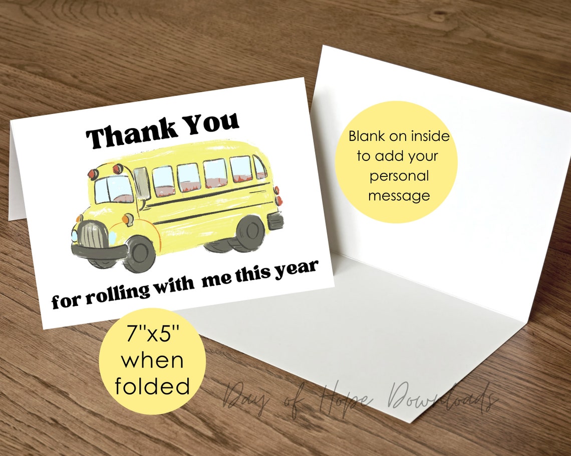 Printable Bus Driver Thank You Card, Thank You for Rolling With Me This ...
