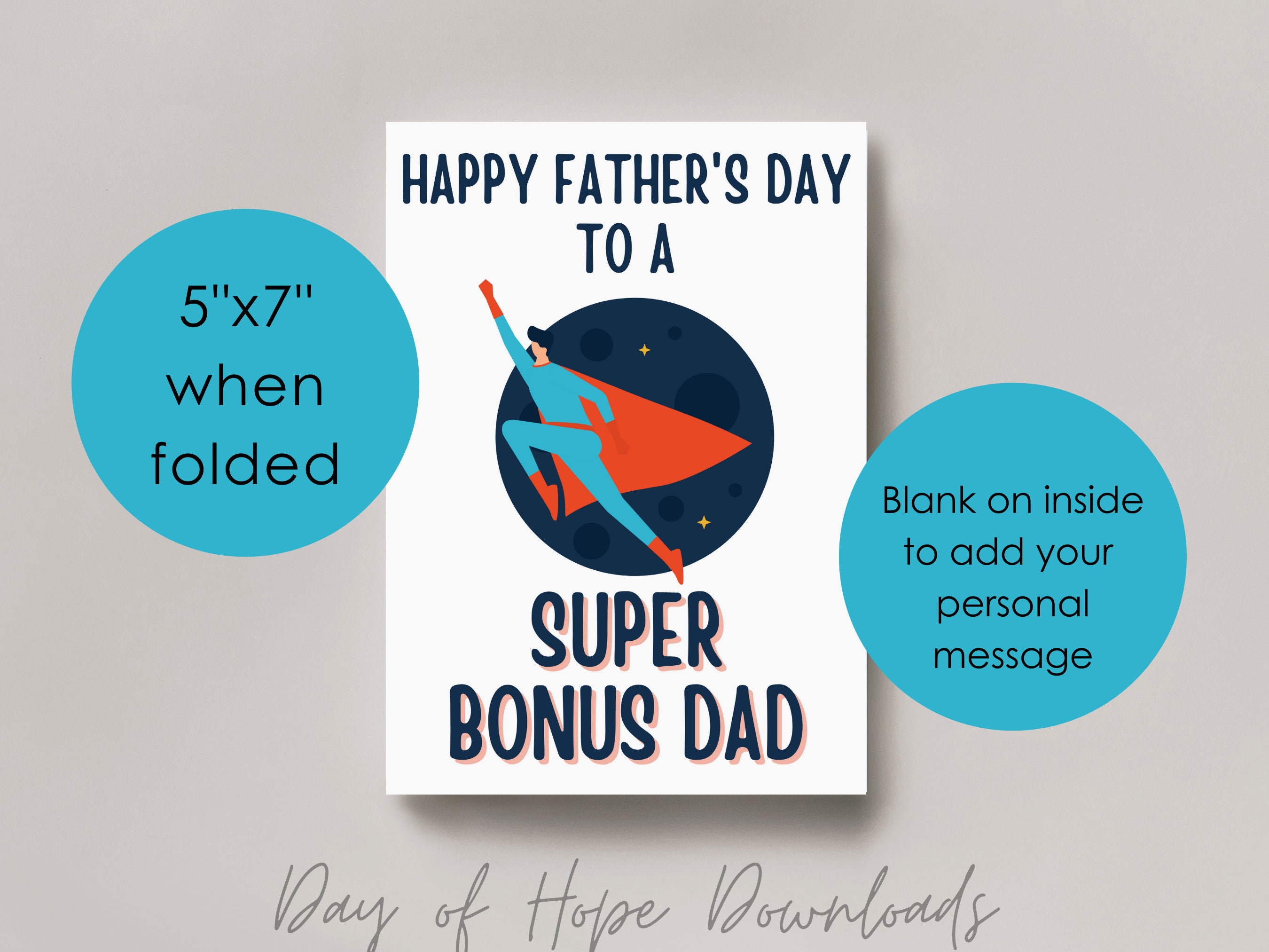 Printable Fathers Day Card for a Super Bonus Dad Happy - Etsy