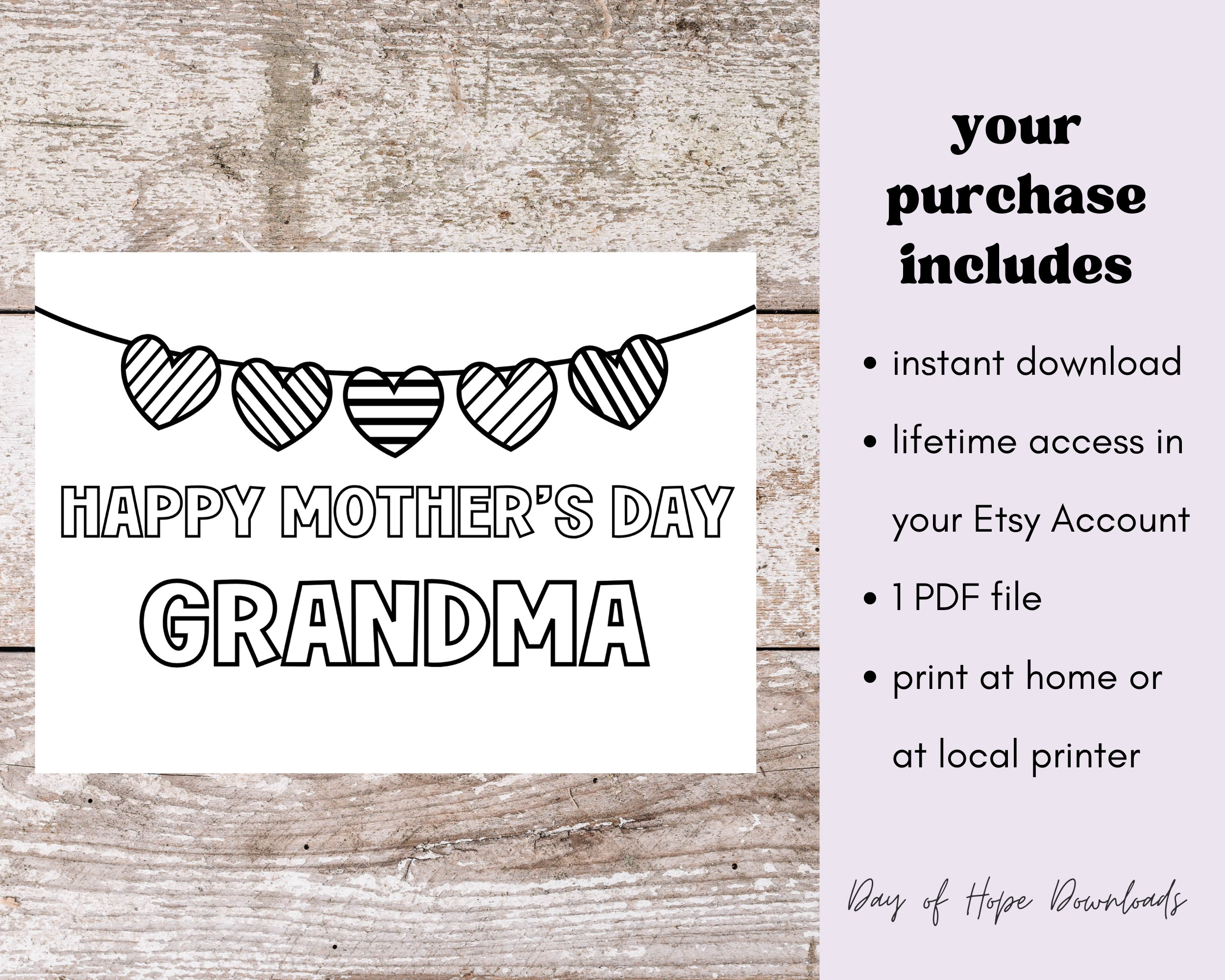 Printable Grandma Mothers Day Coloring Card for Grandma | Happy Mother ...