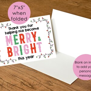 Printable Teacher Christmas Card, Thank You for Helping Me Become Merry ...