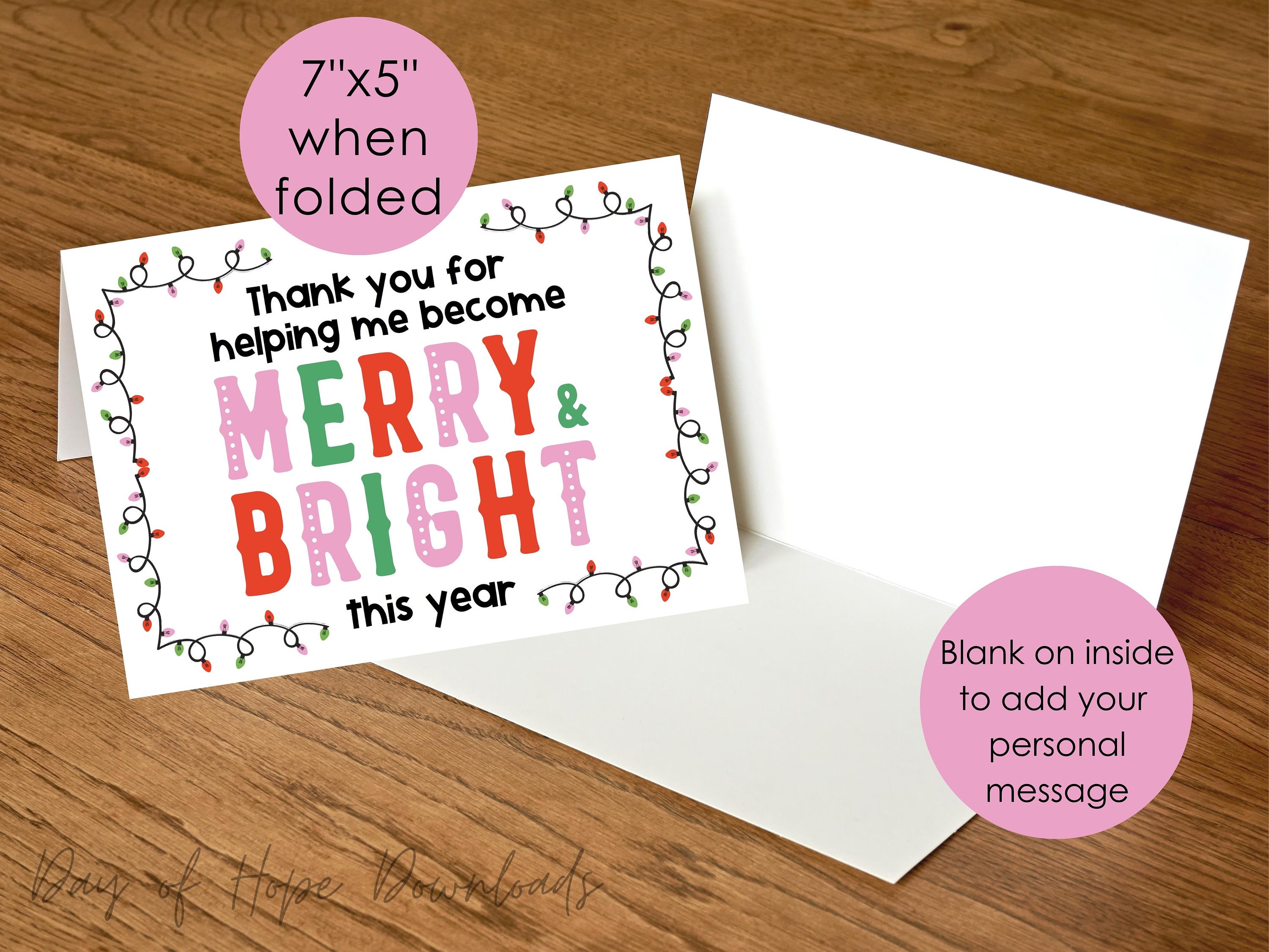Printable Teacher Christmas Card, Thank You for Helping Me Become Merry ...