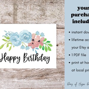 Printable Birthday Card, Happy Birthday Card, Simple Watercolor Blue ...