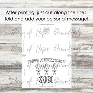 Printable Gigi Mothers Day Coloring Card for Grandma, Happy Mother's Day Gigi Card, Coloring ...