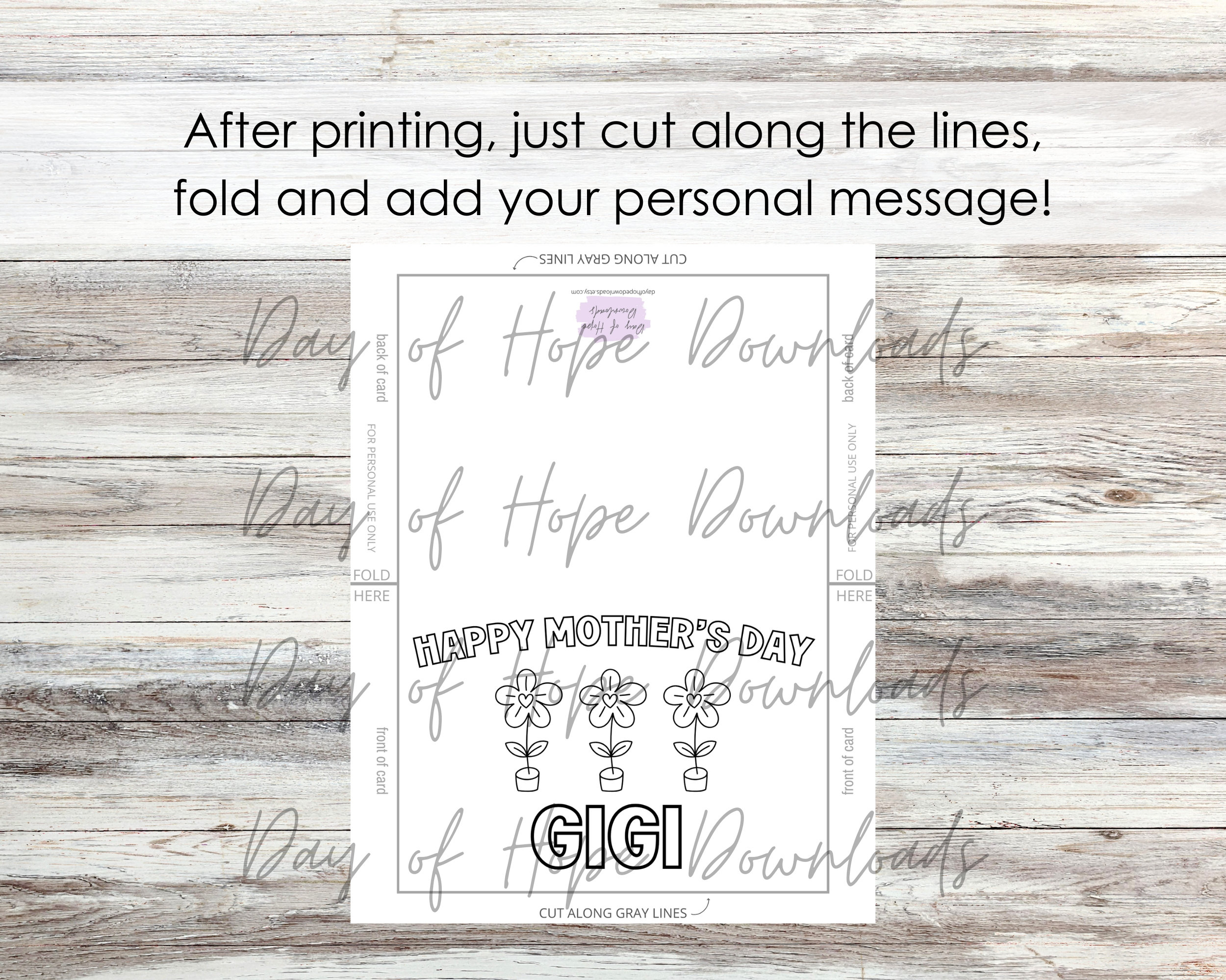 Printable Gigi Mothers Day Coloring Card for Grandma, Happy Mother's ...