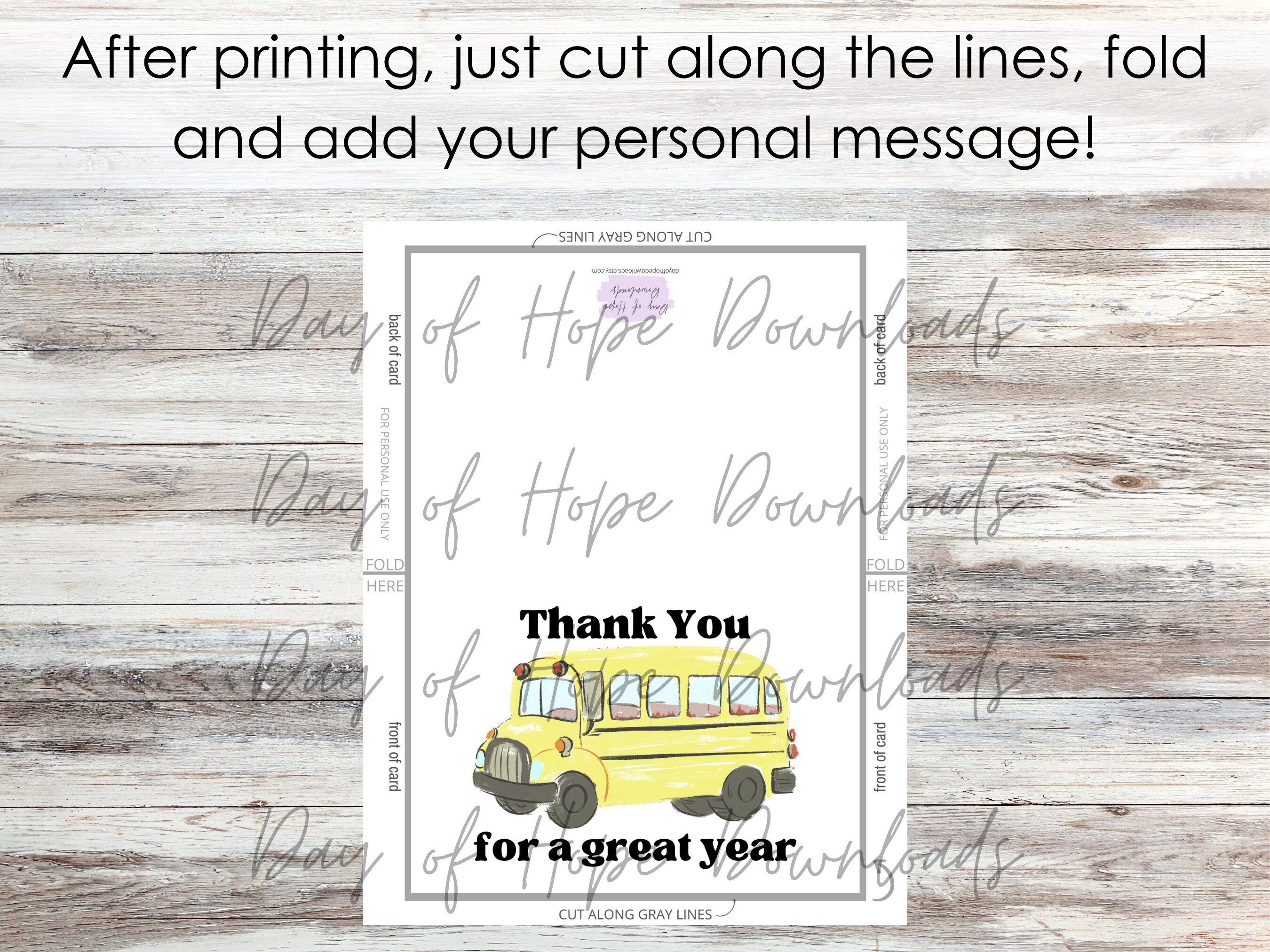Printable Bus Driver Thank You Card, Thank You for a Great Year for ...