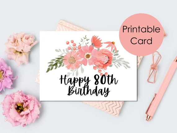 Printable 80th Birthday Card Happy 80th Birthday Card - Etsy