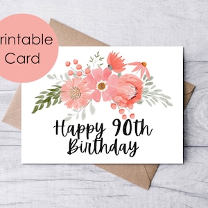 Printable 90th Birthday Card, Happy 90th Birthday Card, Grandma ...
