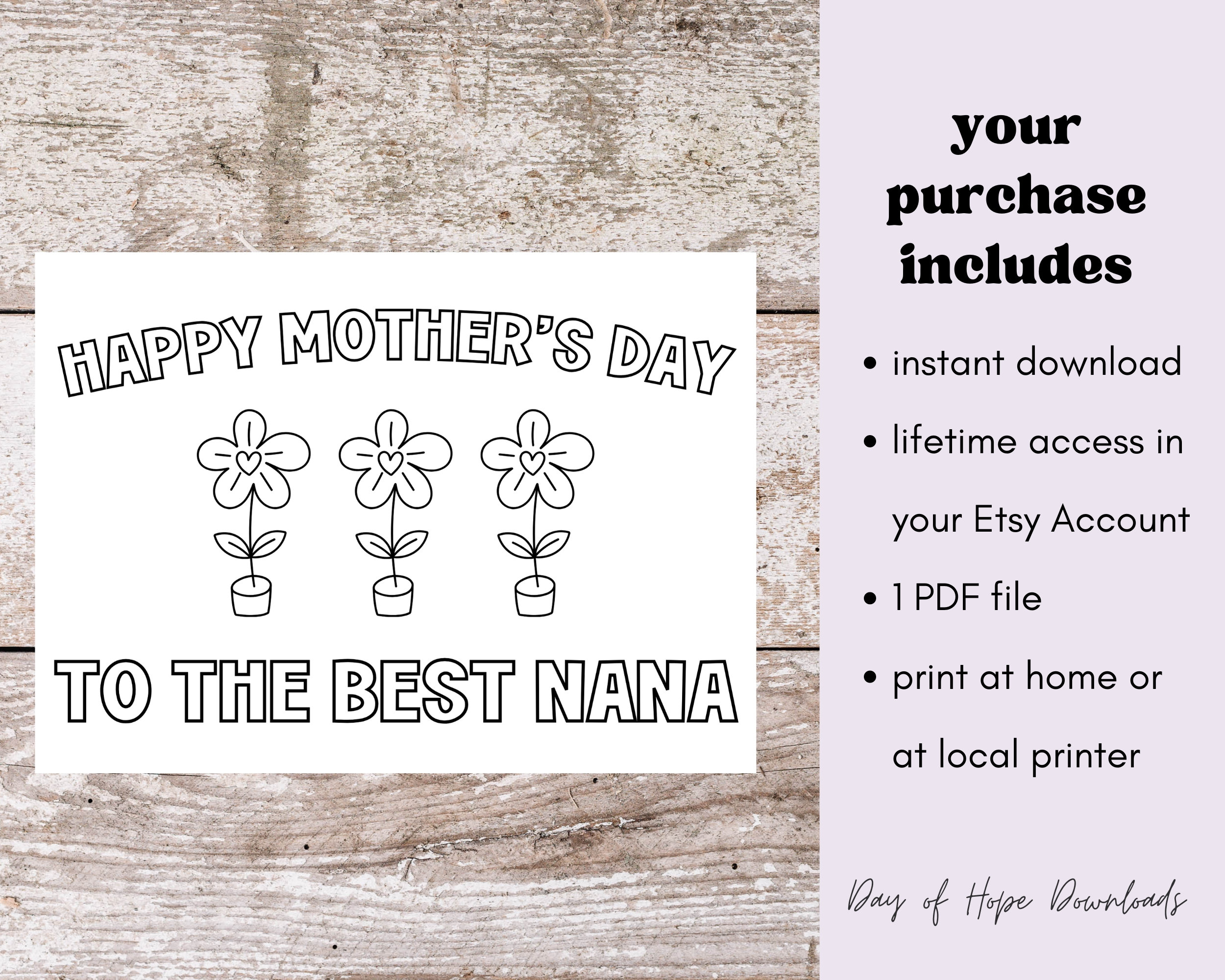 Printable Nana Mothers Day Coloring Card for Grandma, Happy Mother's ...