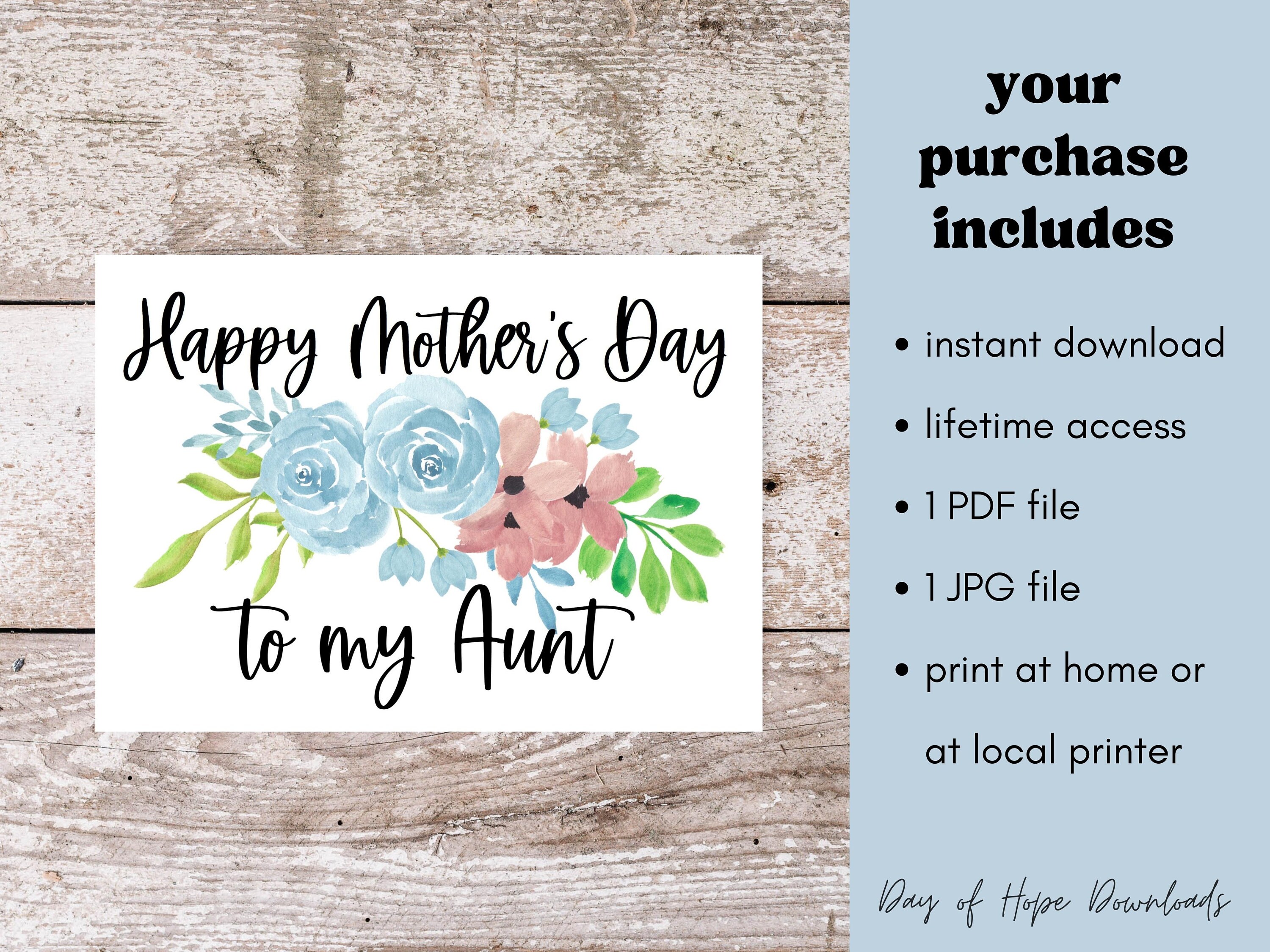 Printable Aunt Mothers Day Card | Happy Mother's Day to My Aunt | Aunt ...