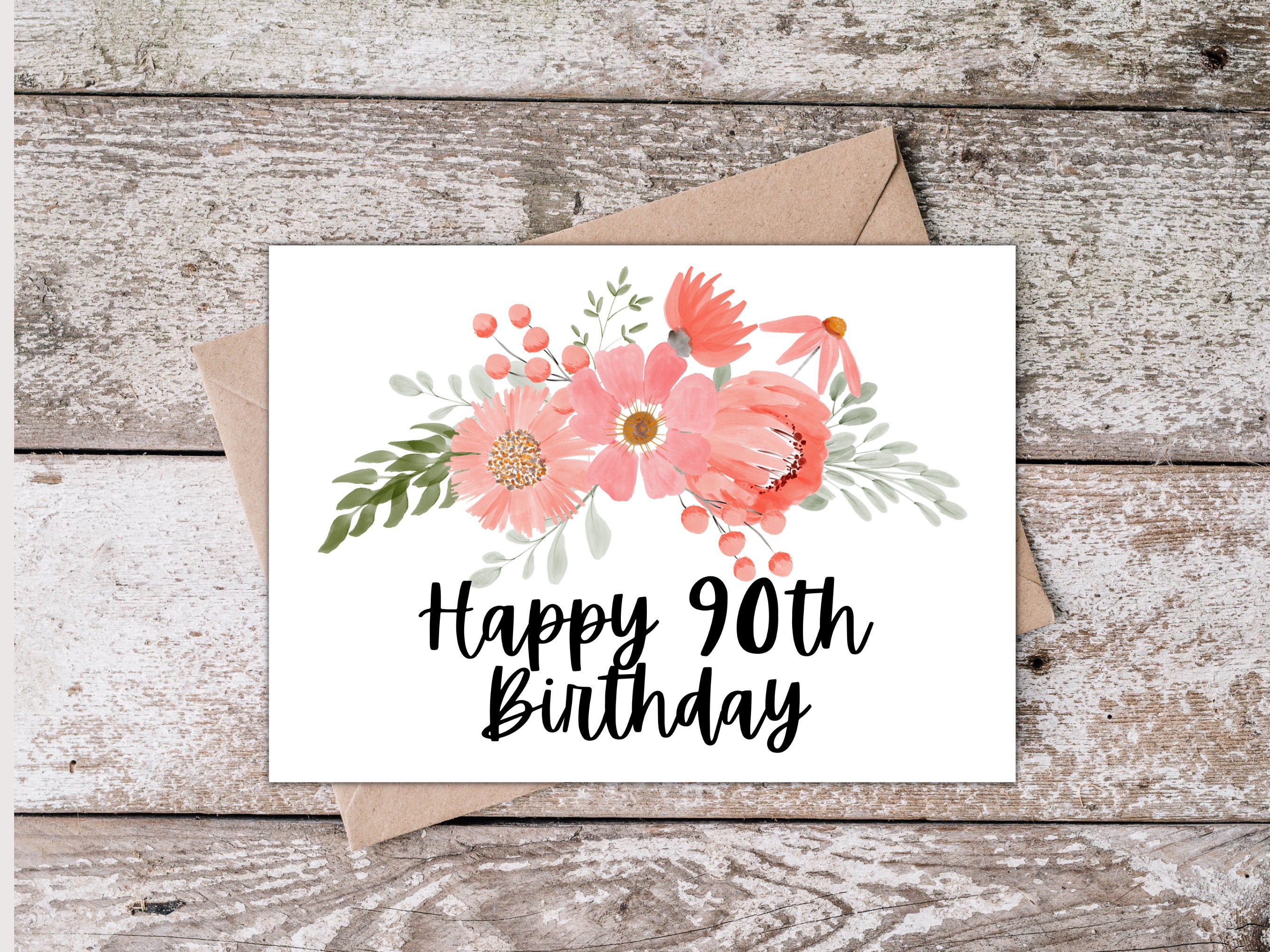 Printable 90th Birthday Card, Happy 90th Birthday Card, Grandma Birthday Card to Print at Home ...
