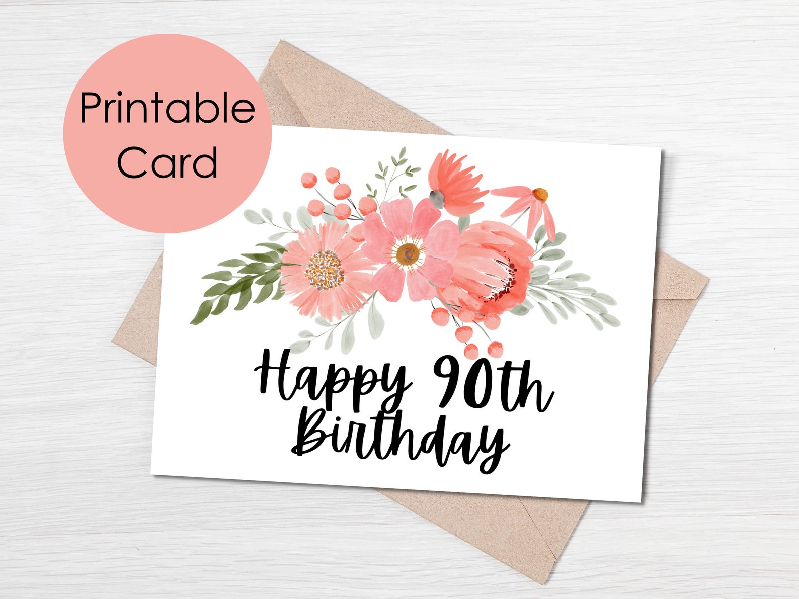 Printable 90th Birthday Card, Happy 90th Birthday Card, Grandma ...