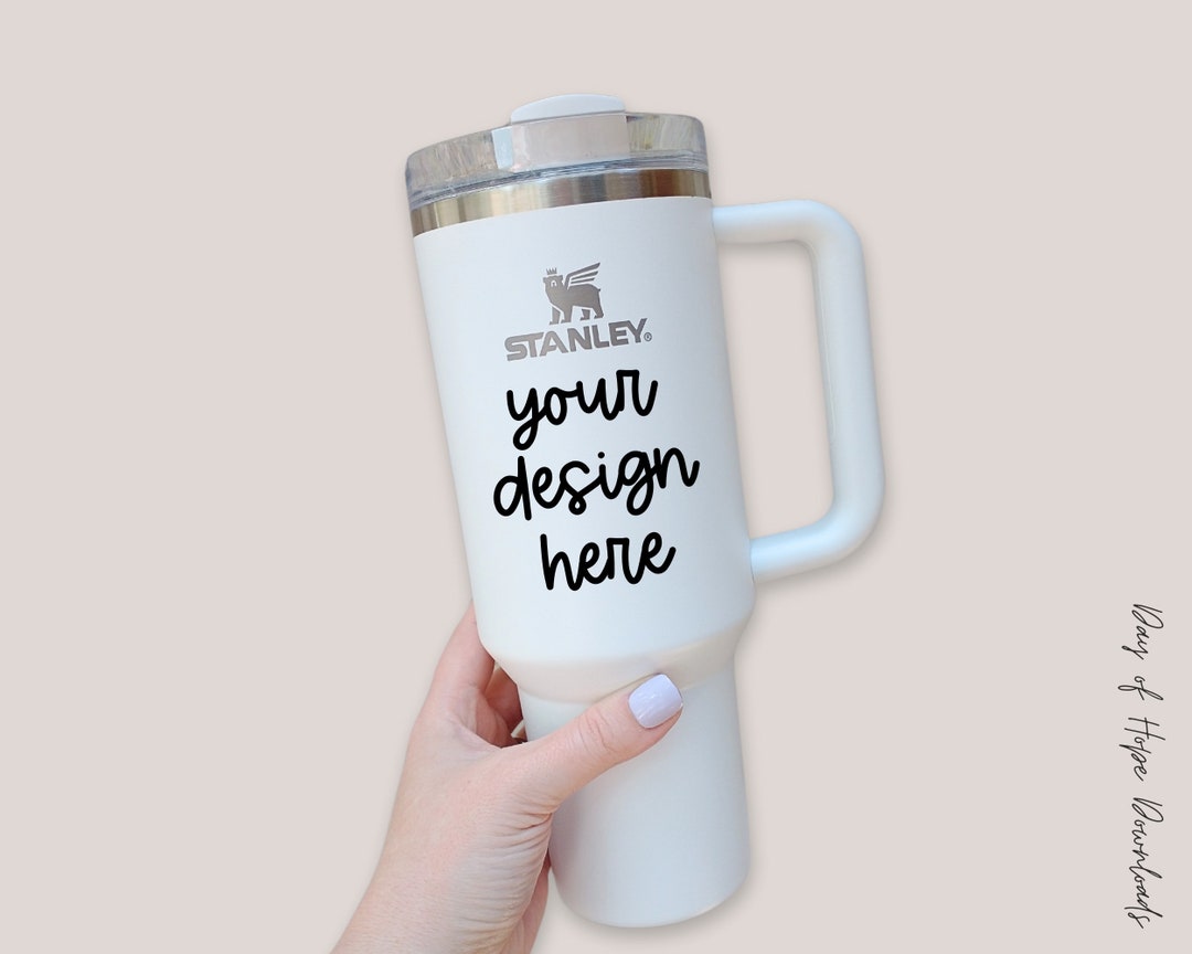 Stanley Tumbler Mockup Image With Tan Background, White 40 Oz Cup ...