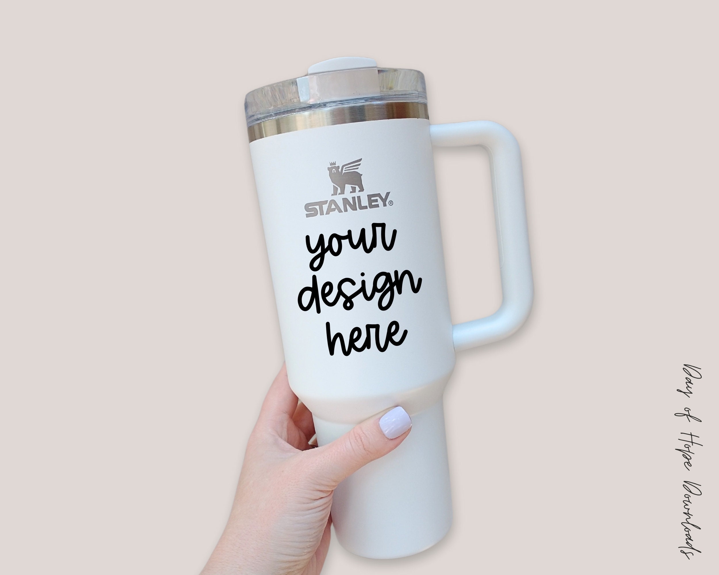Stanley Tumbler Mockup Image With Tan Background, White 40 Oz Cup ...