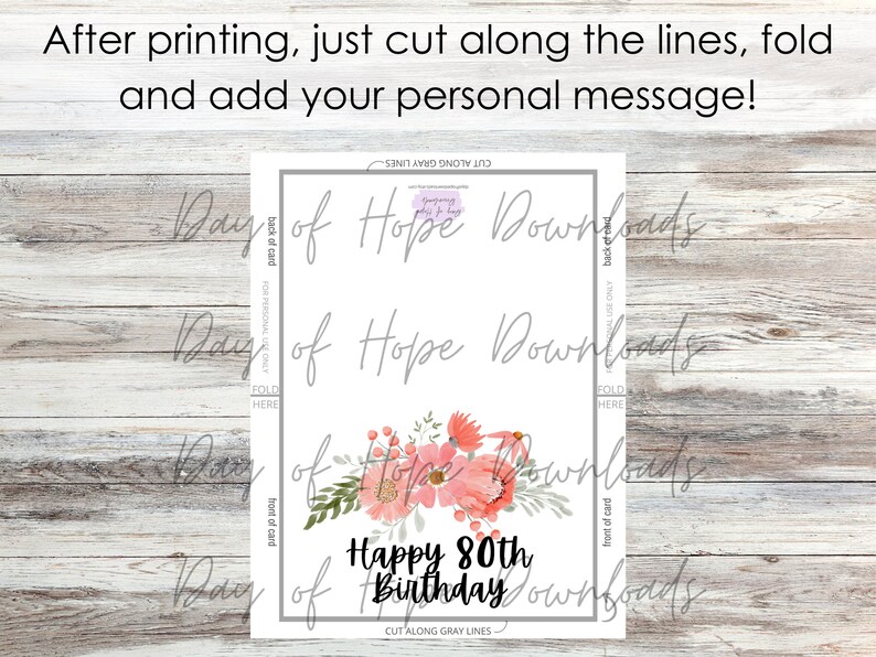 Printable 80th Birthday Card Happy 80th Birthday Card - Etsy