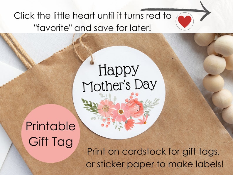 Printable Mothers Day Gift Tag | Happy Mother's Day Gift Tag or Sticker ...