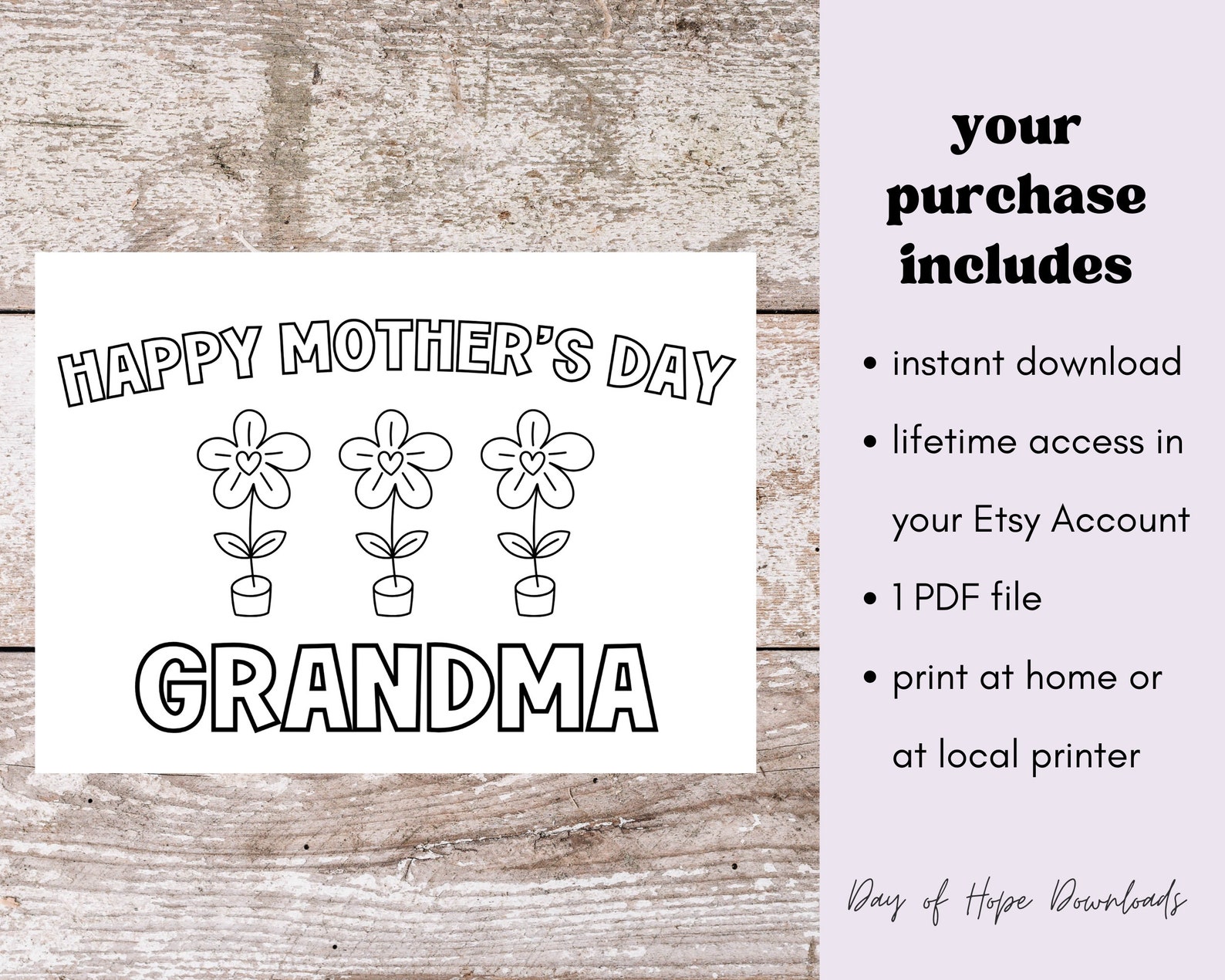 Printable Grandma Mothers Day Coloring Card for Grandma | Happy Mother ...