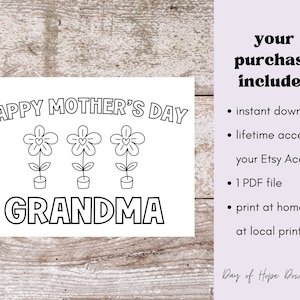 Printable Grandma Mothers Day Coloring Card for Grandma | Happy Mother ...