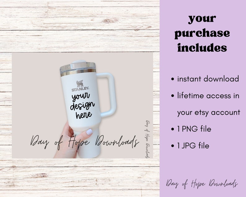 Stanley Tumbler Mockup Image With Tan Background, White 40 Oz Cup ...