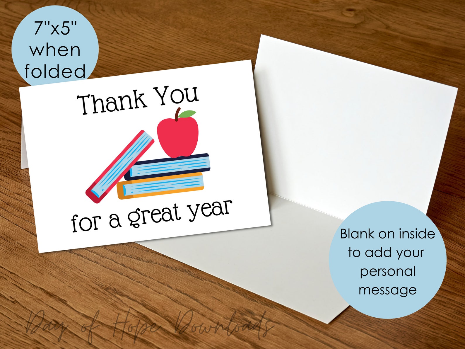 Printable Teacher Thank You Card, Thank You for a Great Year Card, Last ...