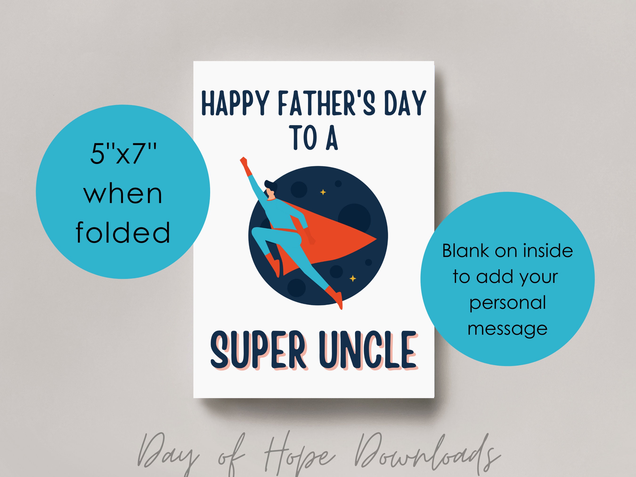 Printable Fathers Day Card for a Super Uncle, Happy Father's Day Card ...