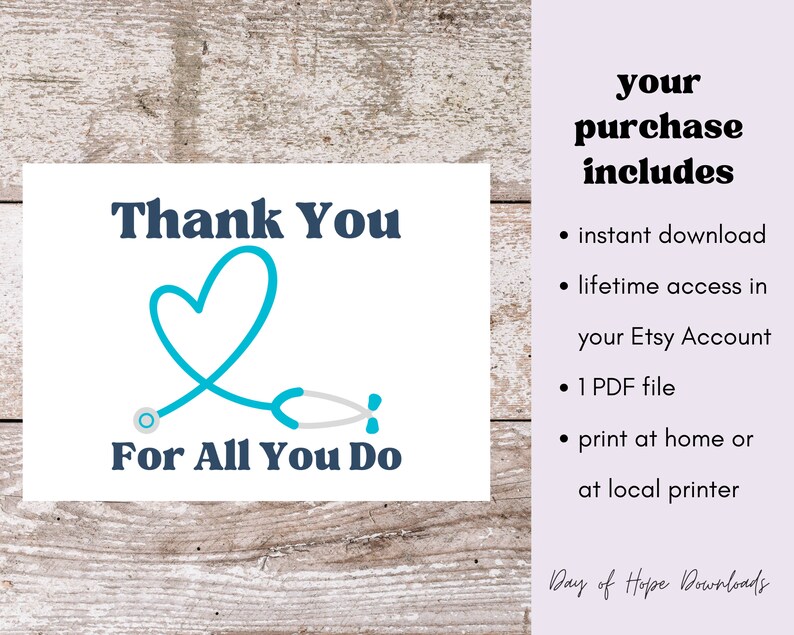 Printable Nurse Thank You for All You Do Card, Printable Nurse ...