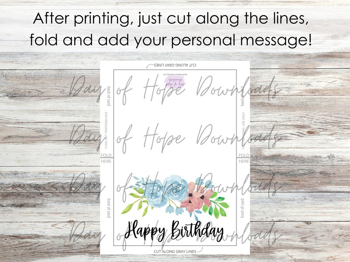 Printable Birthday Card, Happy Birthday Card, Simple Watercolor Blue ...